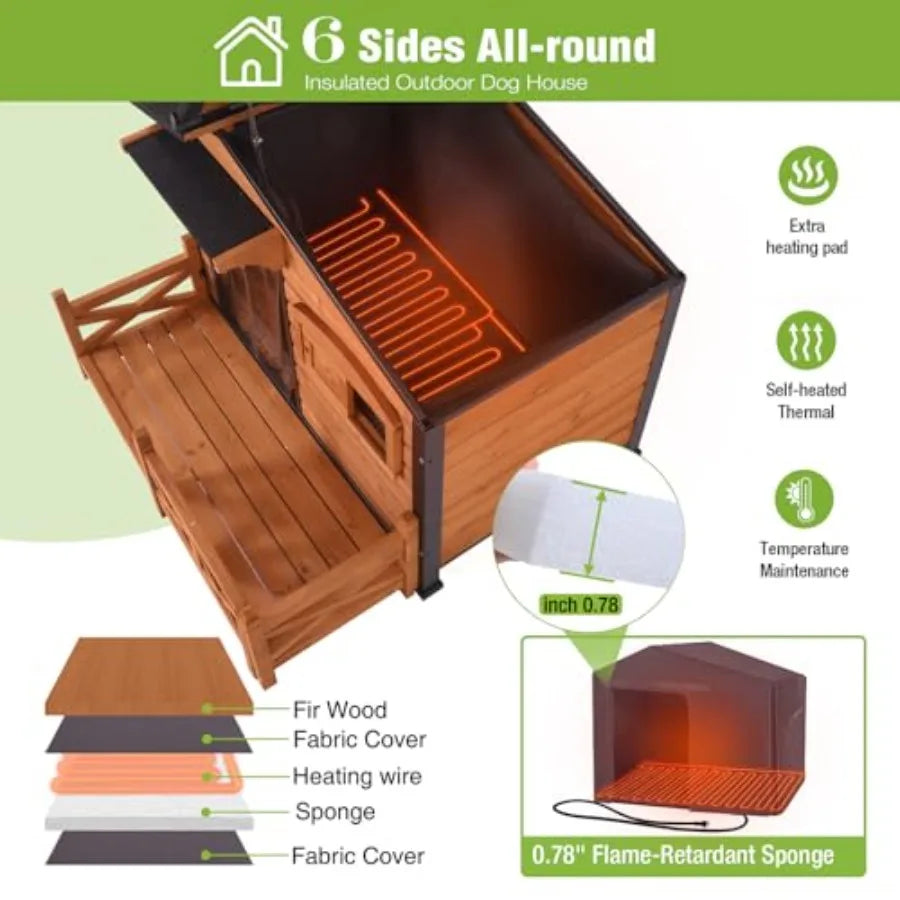 Extra Large Outdoor Heated Dog House XL Insulated Dog Kennel with Safe ...